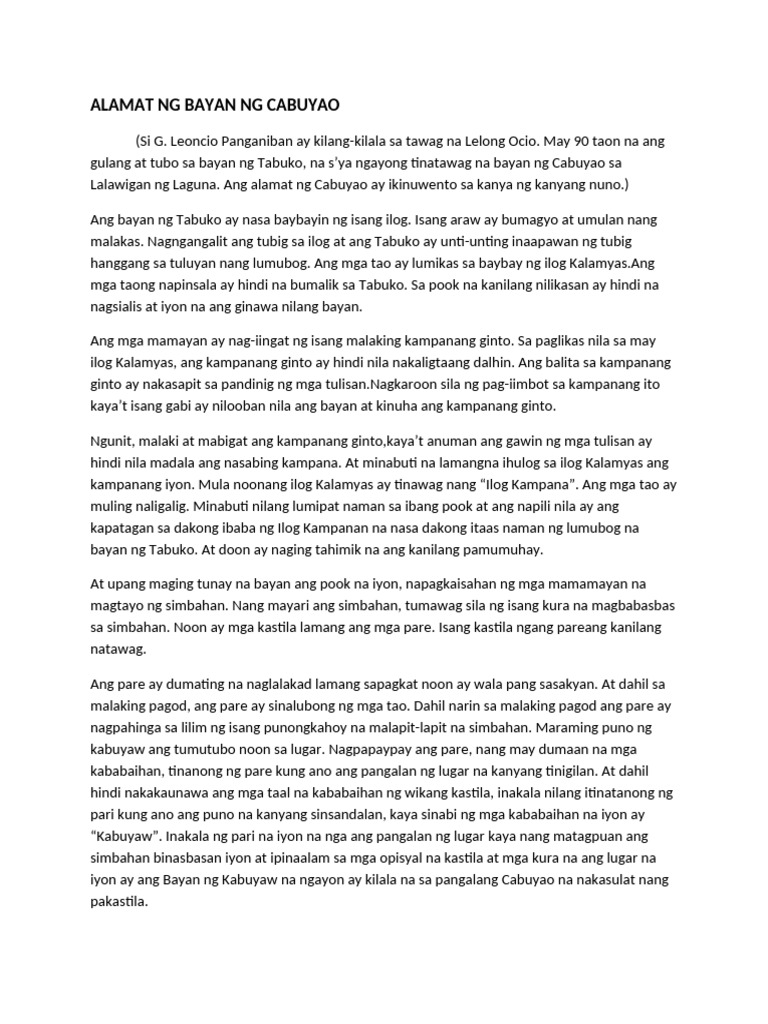 Alamat NG Bayan NG Cabuyao | PDF