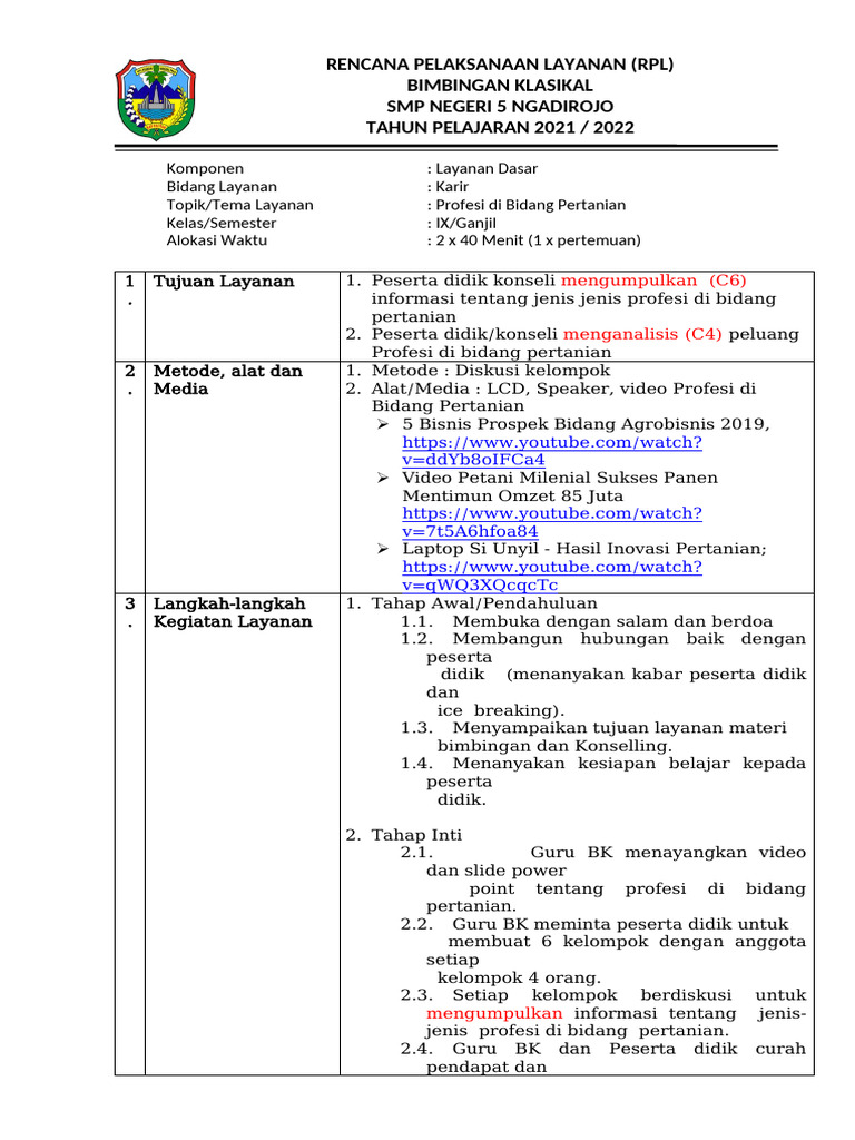 Contoh RPL Profesi Pertanian | PDF