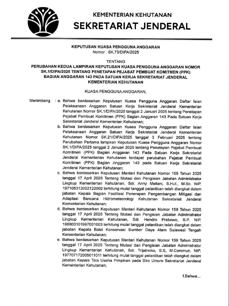 Sk.73 Perubahan Kedua Lampiran Keputusan Kpa No - sk.1 TTG Penetapan PPK - Kirim - 0001 ...