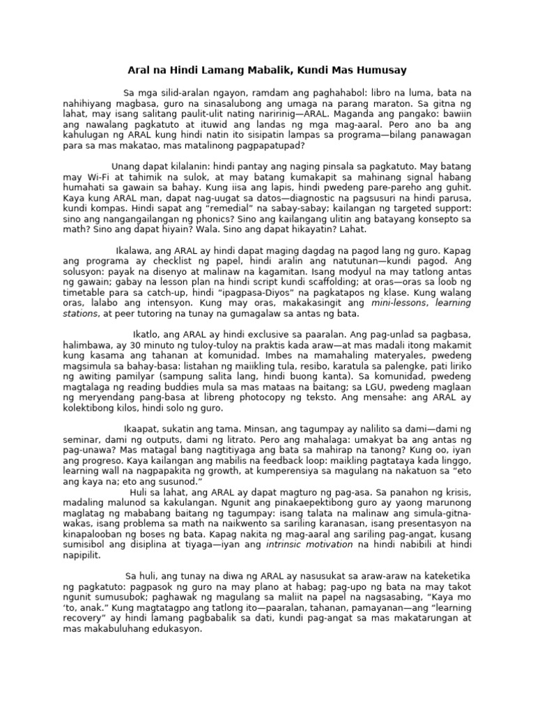 Column - Filipino-ARAL Program | PDF