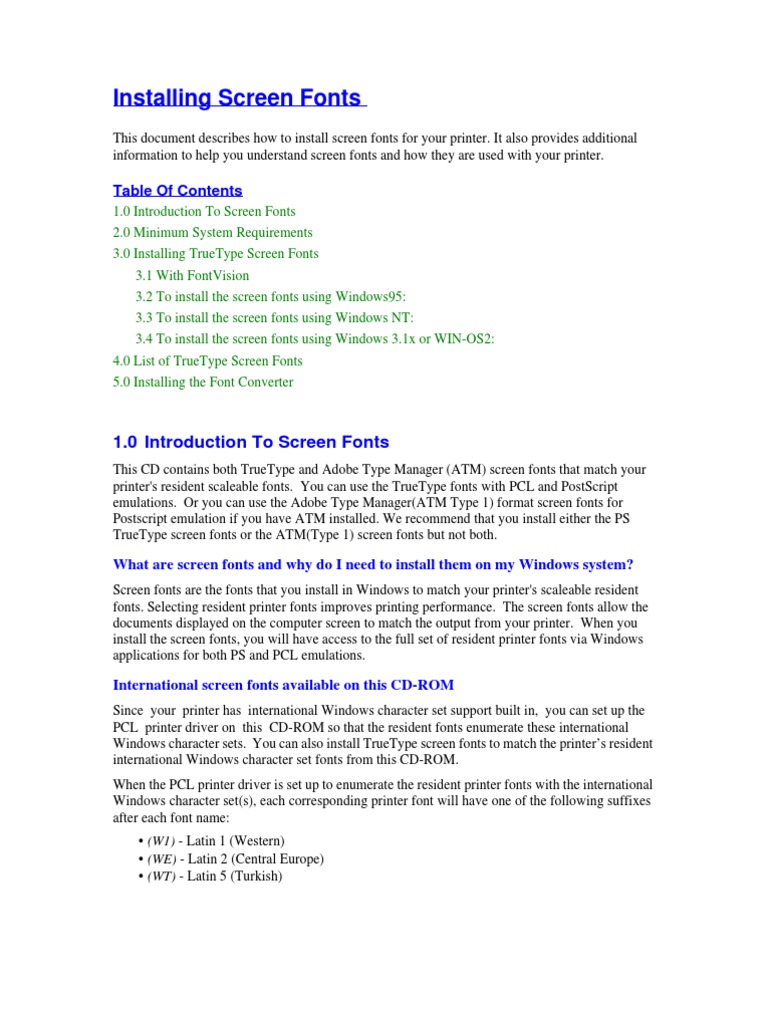 Installing Screen Fonts | PDF | Computing Platforms | Ibm Pc Compatibles