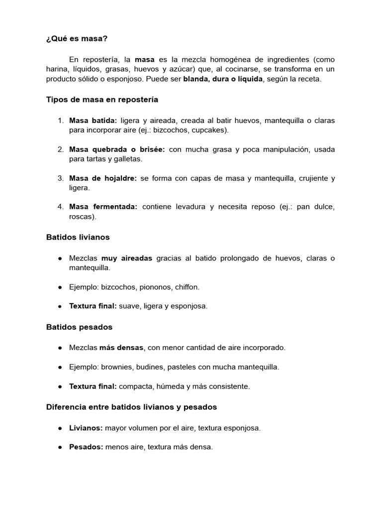 Tipos de masa en repostería | PDF | Confitería | Panes