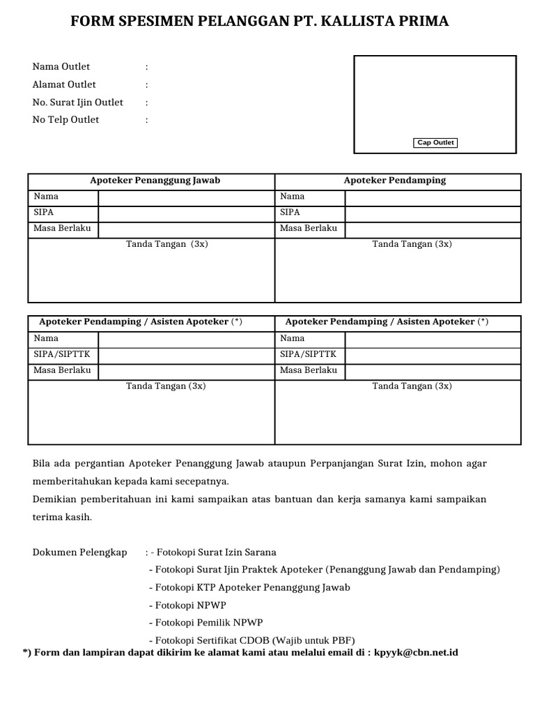 Form Spesimen Kallista Fix New | PDF