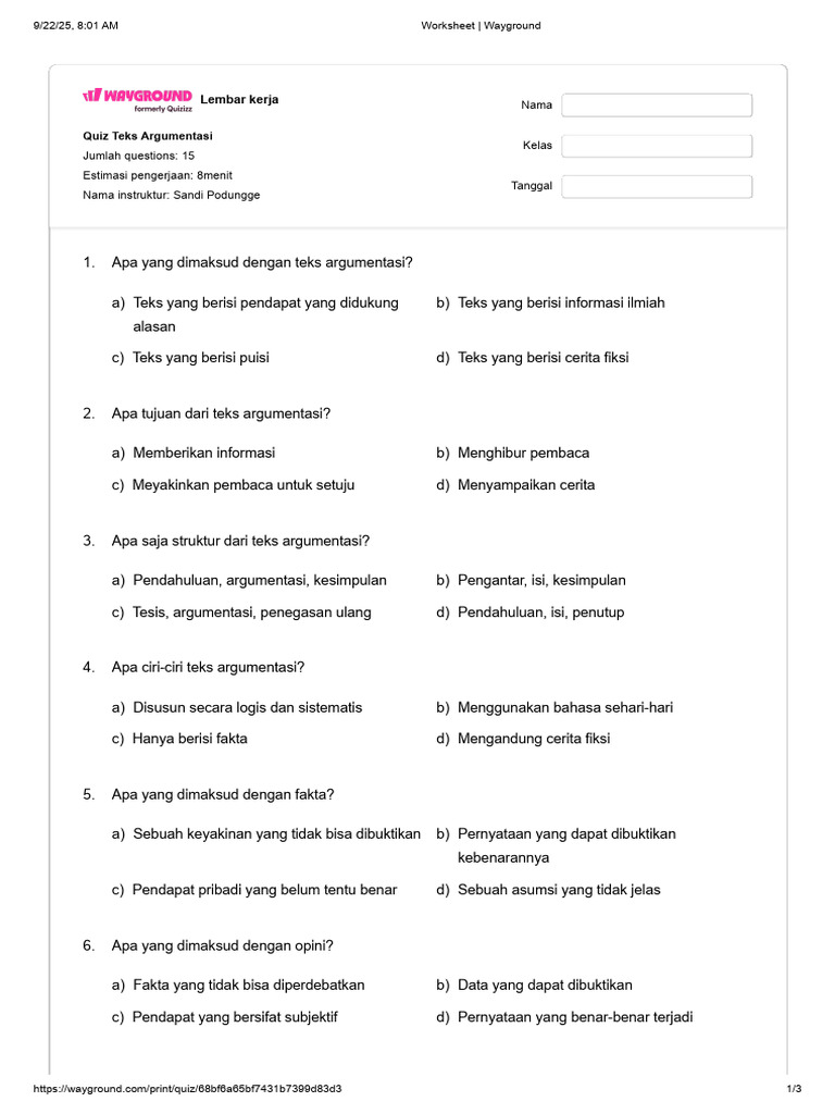 Soal Quiz Teks Argumentasi Kelas 11 | PDF