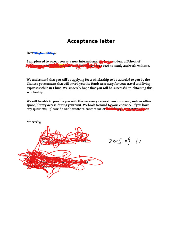 Acceptance Letter for International Student | PDF