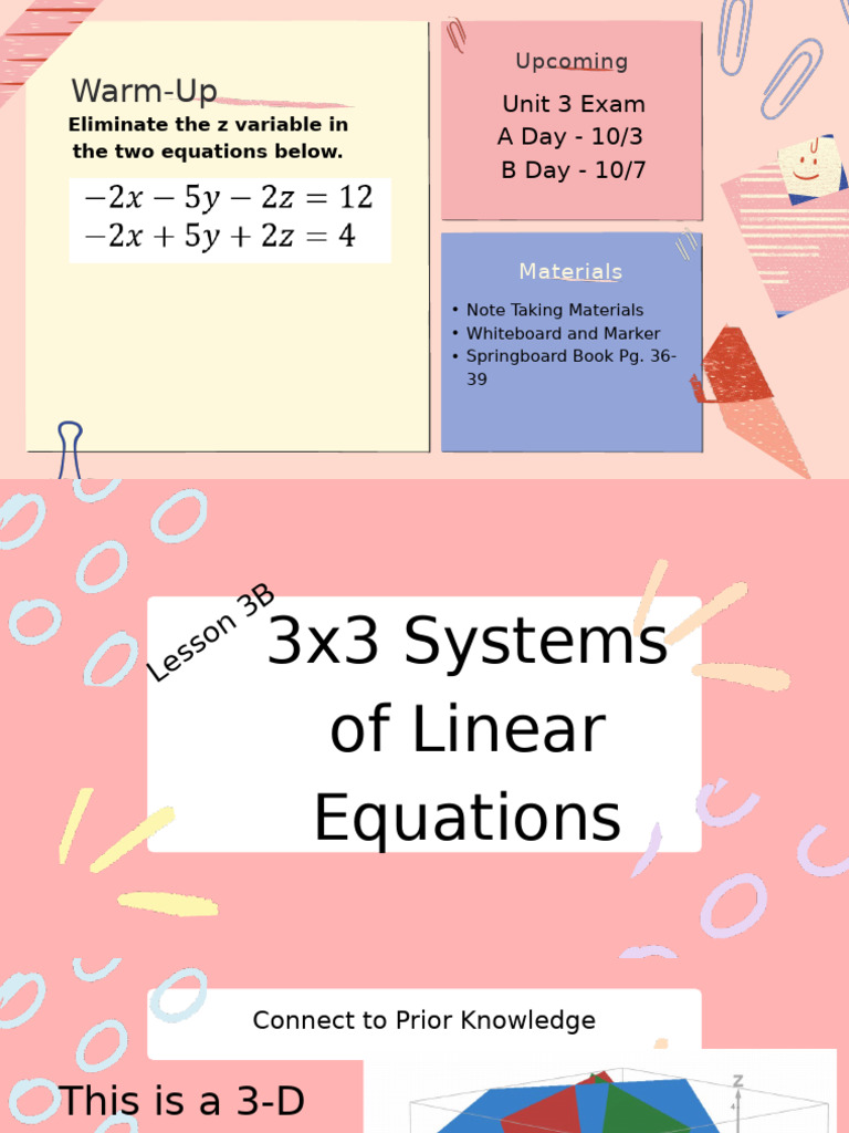 Lesson 3B 3x3 Systems | PDF | Equations | Mathematical Objects