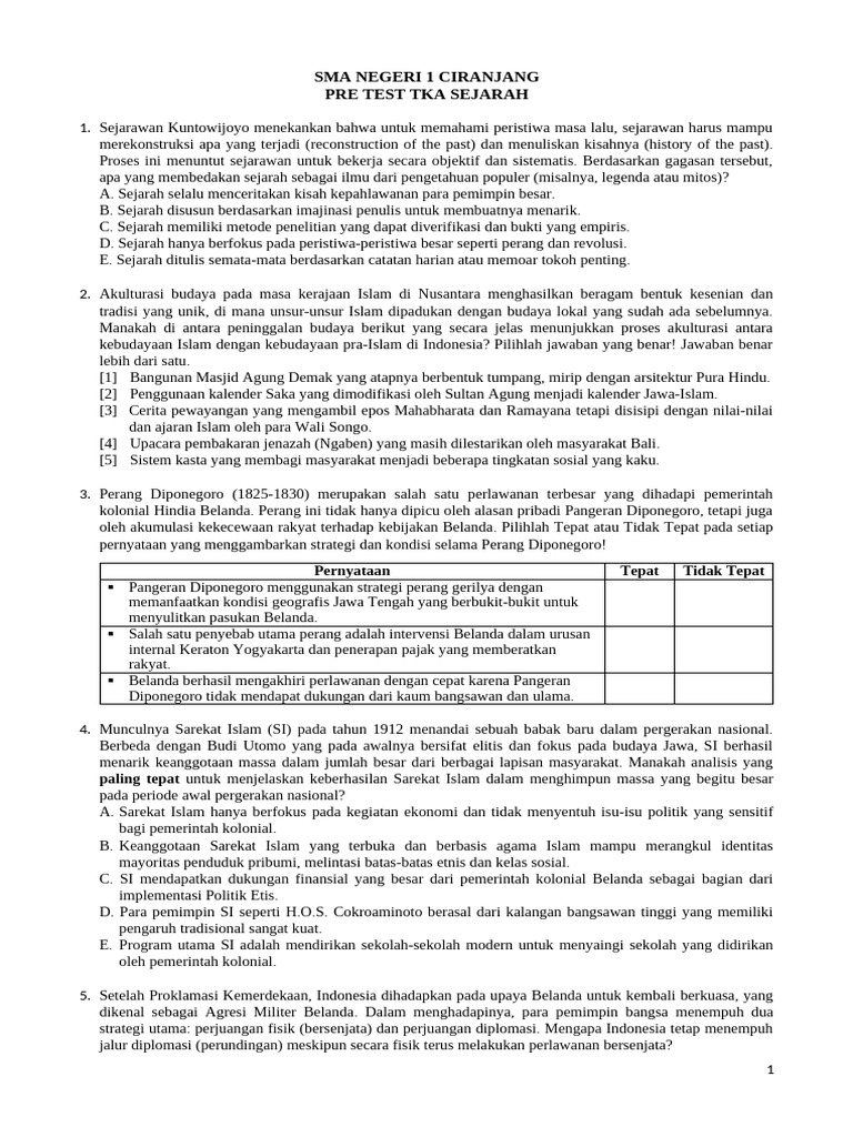 Tka Sejarah - Pre Test | PDF