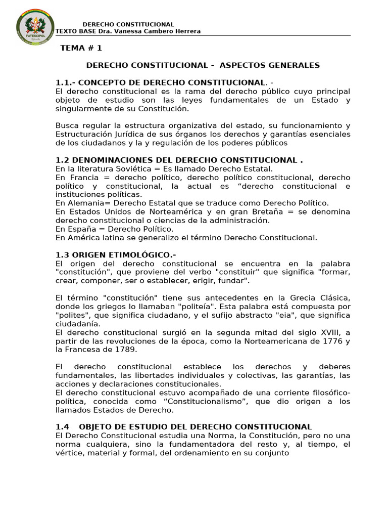 Tema 1 Derecho Constituciona | PDF | Constitución | Ley constitucional