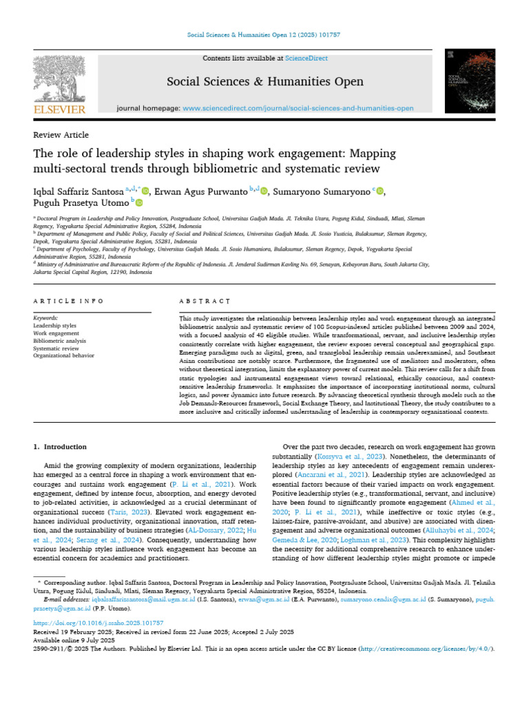 Leadership Styles and Work Engagement Trends | PDF | Leadership ...