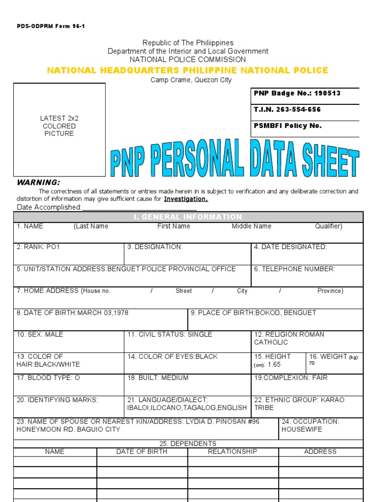 Pds Odprm Form 96 1 | Test (Assessment) | Government