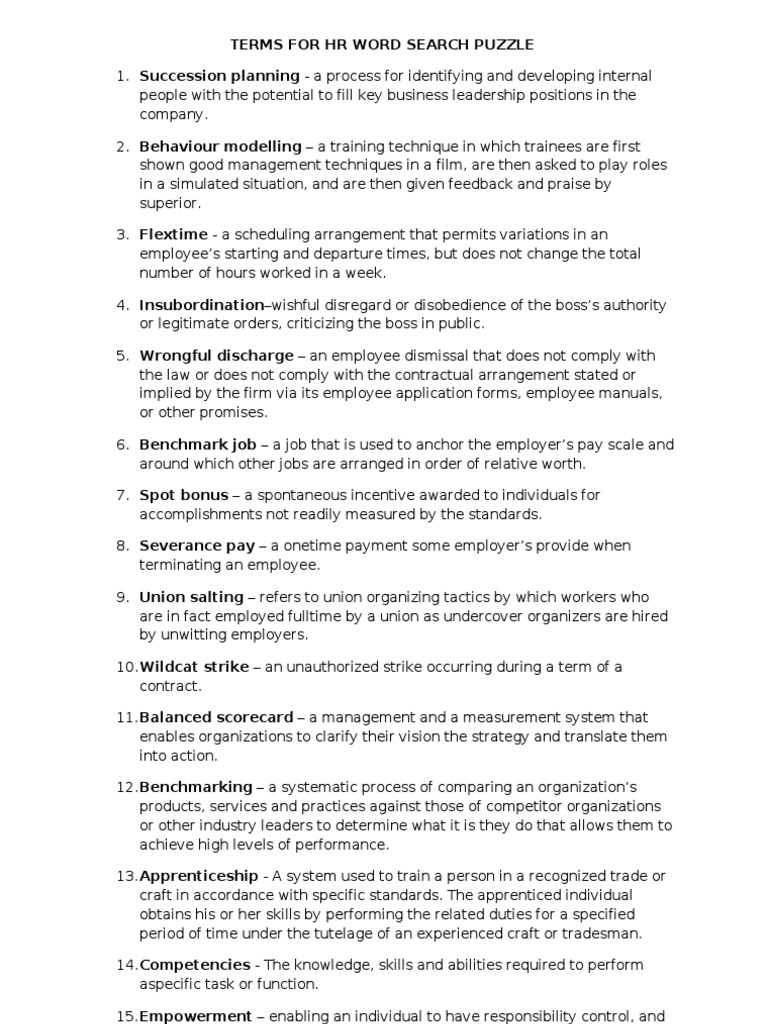 Terms For HR Word Search Puzzle-1 | PDF | Apprenticeship | Competence ...