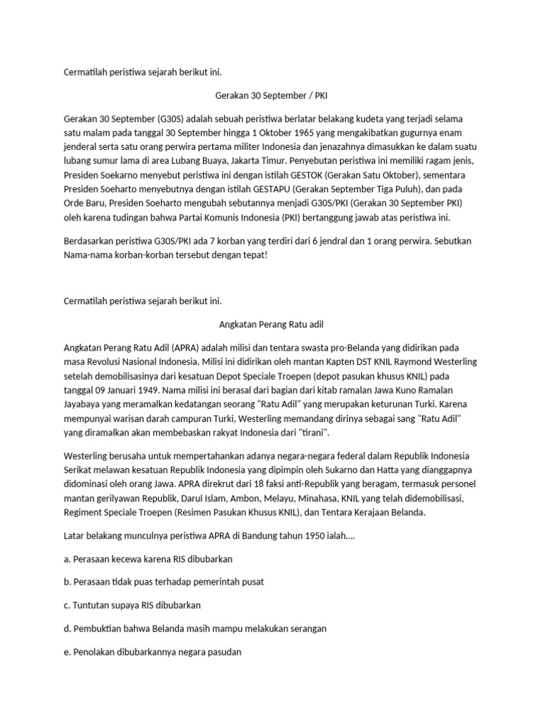 Sejarah G30S/PKI dan APRA di Indonesia | PDF