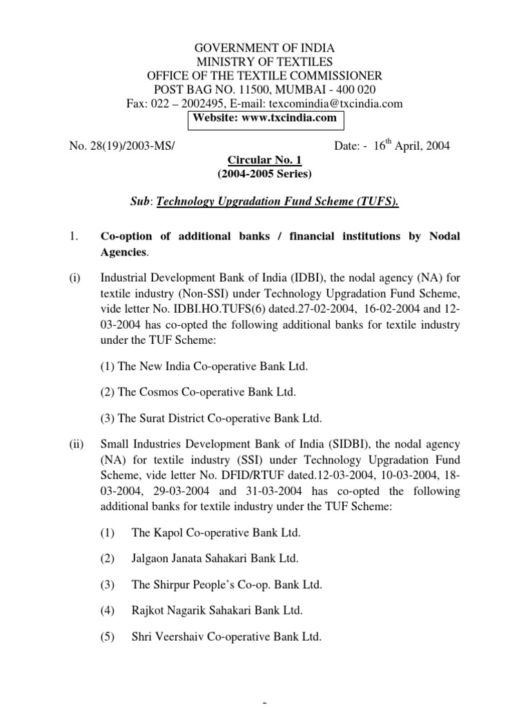 Sub: Technology Upgradation Fund Scheme (TUFS) | PDF | Nonwoven Fabric | Clothing Industry