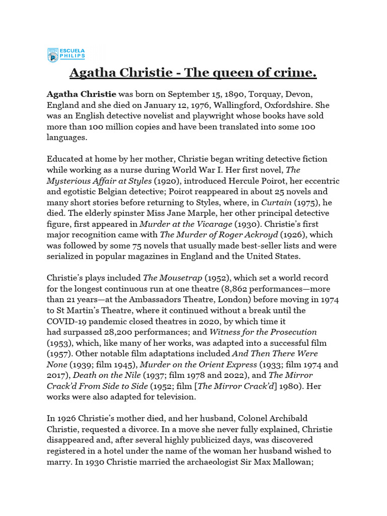 Agatha Christie Biography | PDF | Agatha Christie