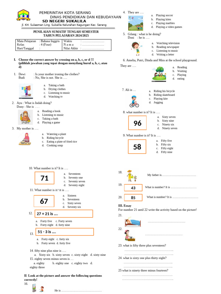 PTS Ganjil 2024 Kelas 4 | PDF | Chess Theory | Chess