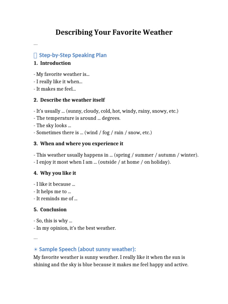 Favorite Weather Lesson Handout | PDF | Weather | Sky