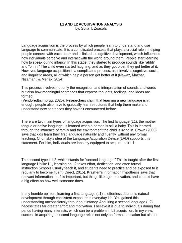 Analysis Paper | PDF | Second Language | Language Acquisition