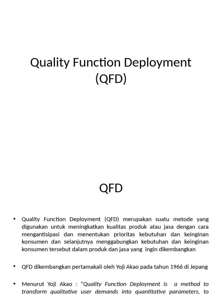 Quality Function Deployment (QFD) | PDF