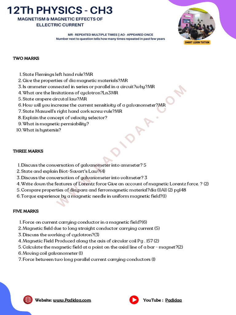 12th Physics Magnetism Study Guide | PDF | Magnetic Field | Physical ...