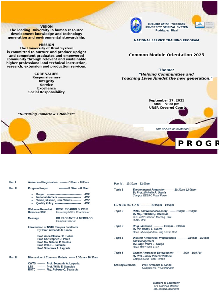 NSTP ComMod Orientation Program 2025 URSR | PDF