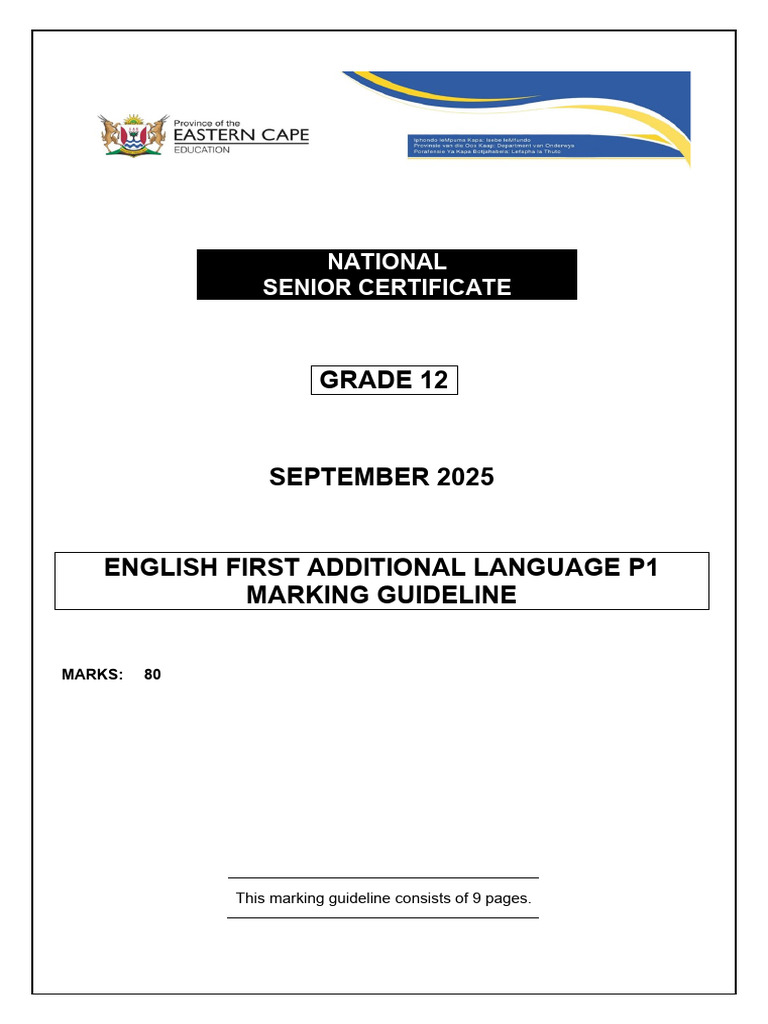 Grade 12 English P1 Marking Guidelines | PDF | Disability | Multiple Choice