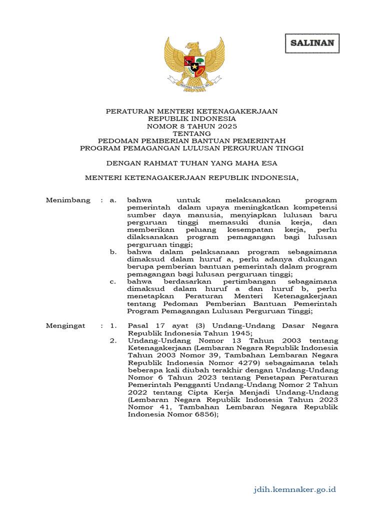 Pedoman Bantuan Pemagangan 2025 | PDF