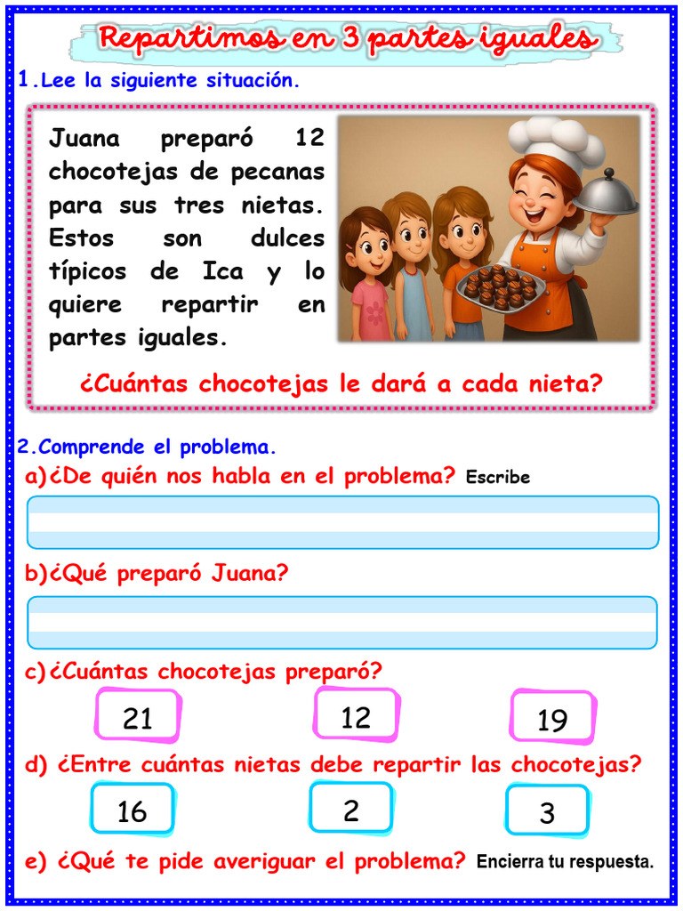 Ficha Repartimos en Tres Partes Iguales Maestra Janet | PDF