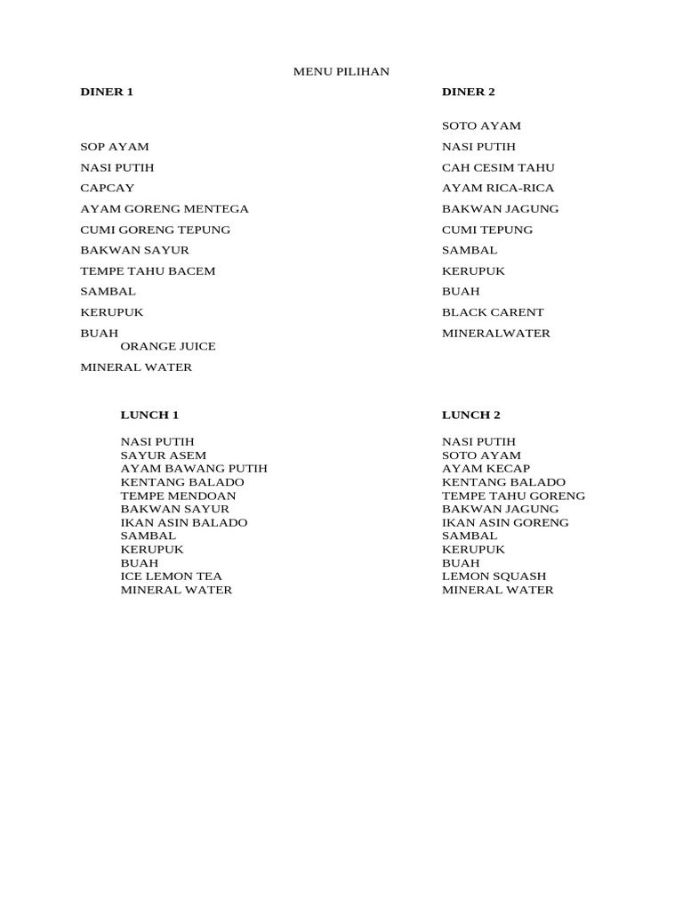 Menu Pilihan | PDF