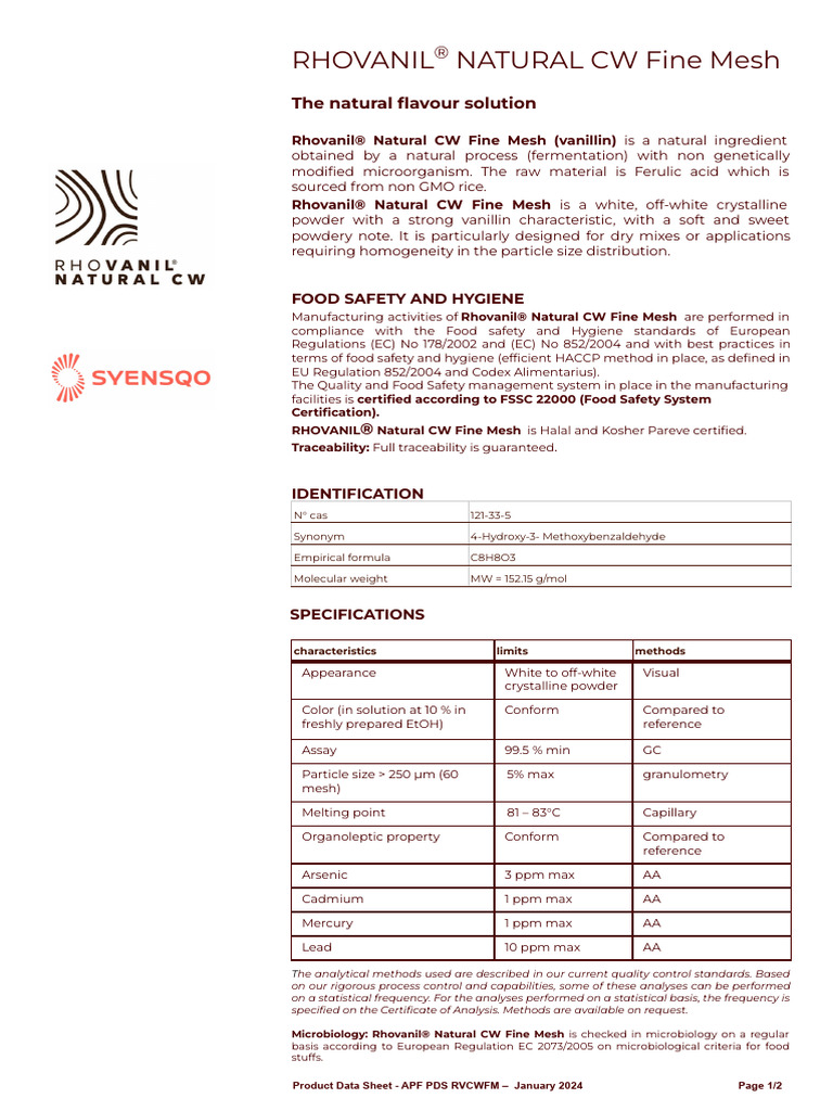 Rhovanil Natural CW Fine Mesh Pds January 2024 | PDF | Chemistry