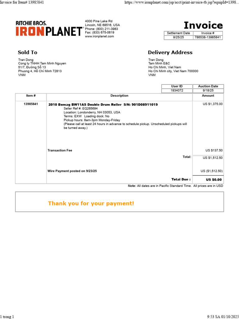 Invoice For Item# 13985841 | PDF | Vietnam