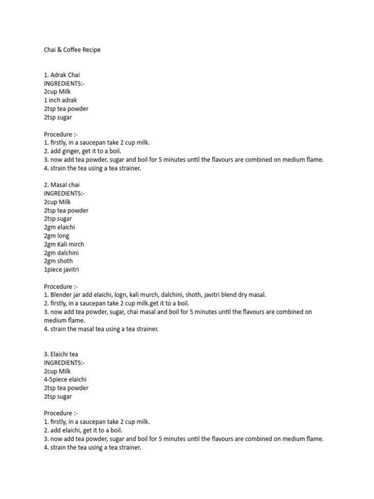 Chai 0 Coffee | PDF