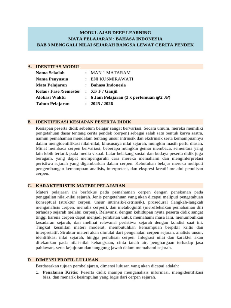 Modul BI Bab 3 Menggali Nilai Sejarah Bangsa Lewat Cerita Pendek | PDF