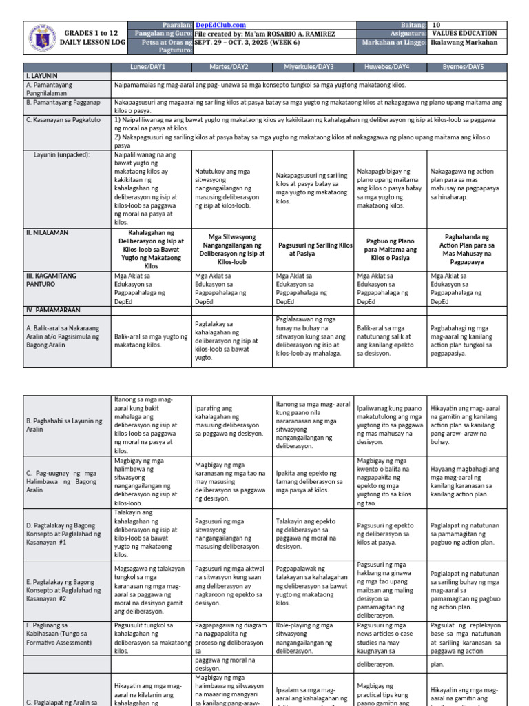 DLL - Esp 10 - Q2 - W6 | PDF