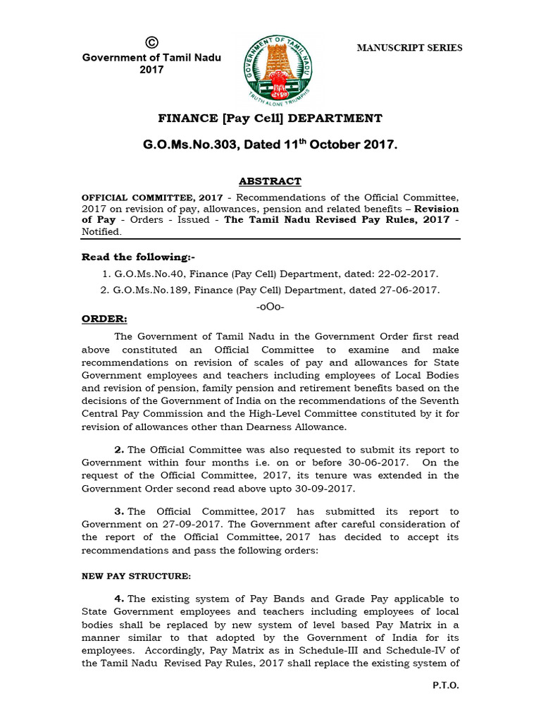 G.O.Ms.No.303: Tamil Nadu Pay Revision | PDF
