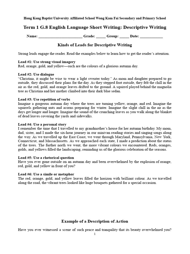Descriptive Writing TASK With Mentimer QR Code | PDF