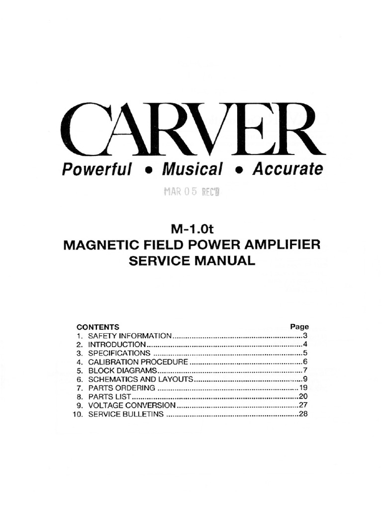 Carver M1 0T PWR SM | PDF