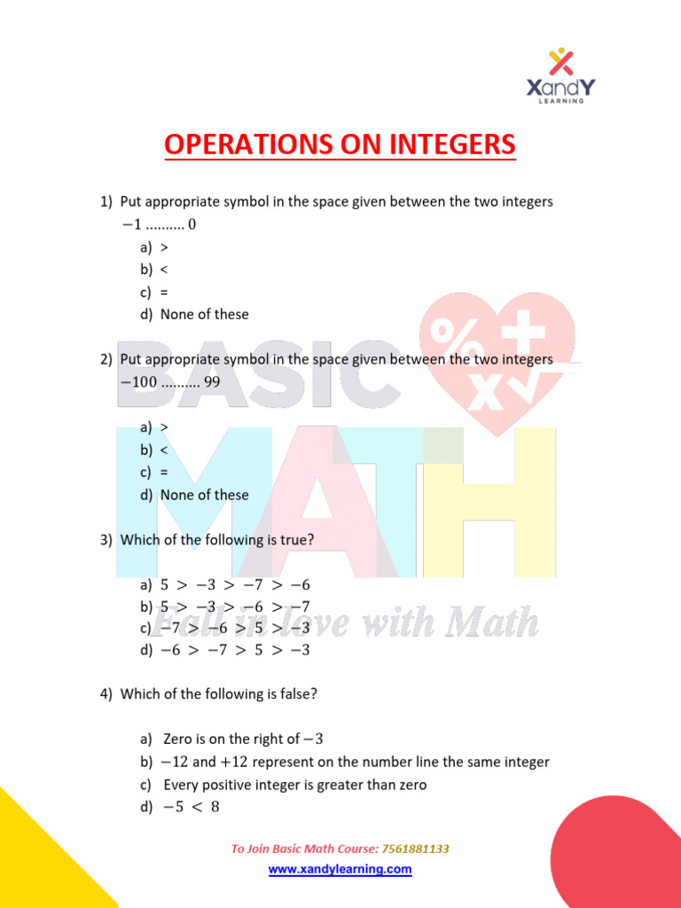 02 Operations On Integers - Worksheet | PDF | Mathematics | Number Theory