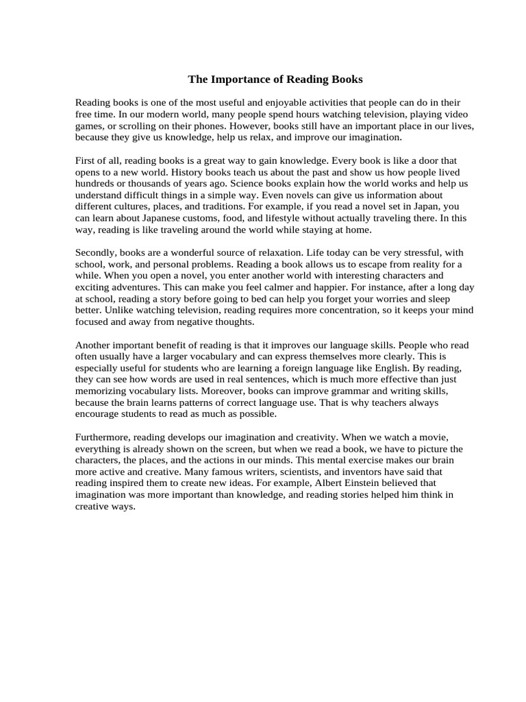 The Importance of Reading Books | PDF | Vocabulary | Imagination