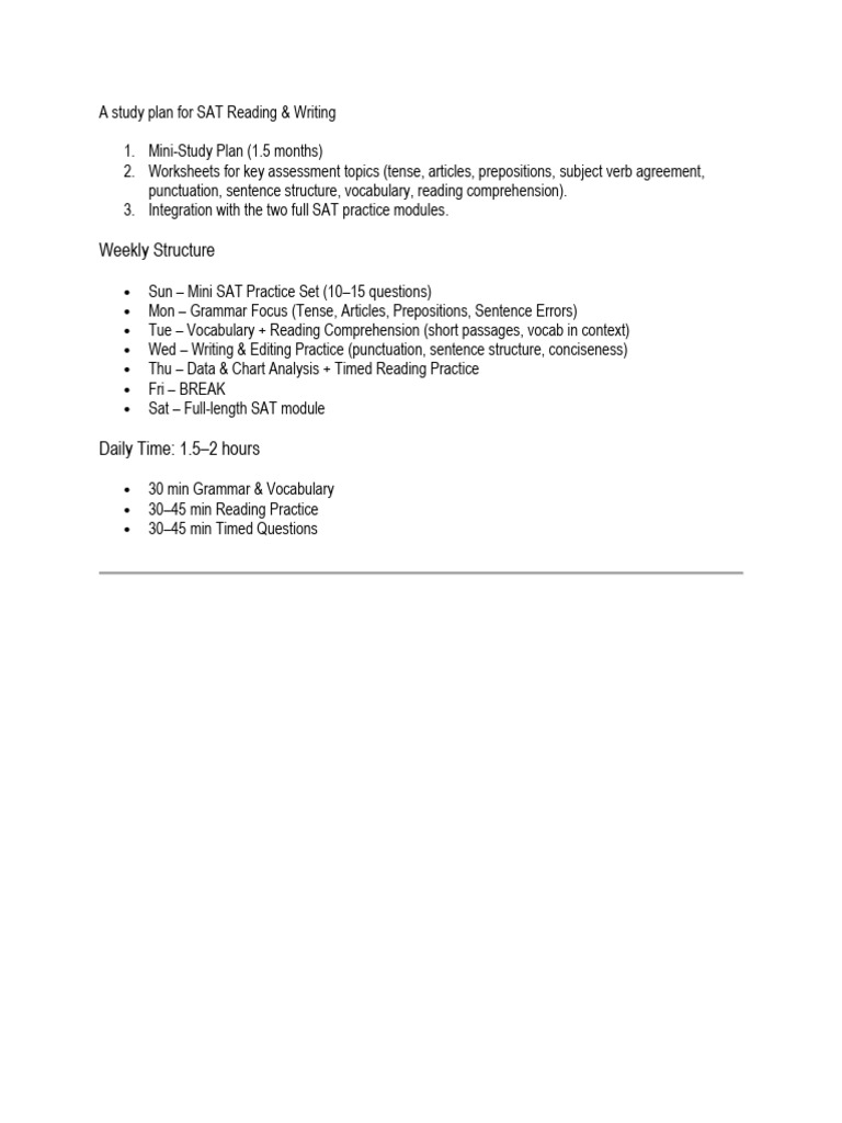 A Study Plan For SAT | PDF