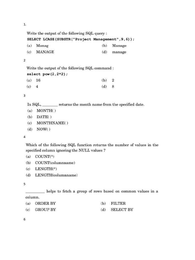 SQL Board QP Revision 1 | PDF