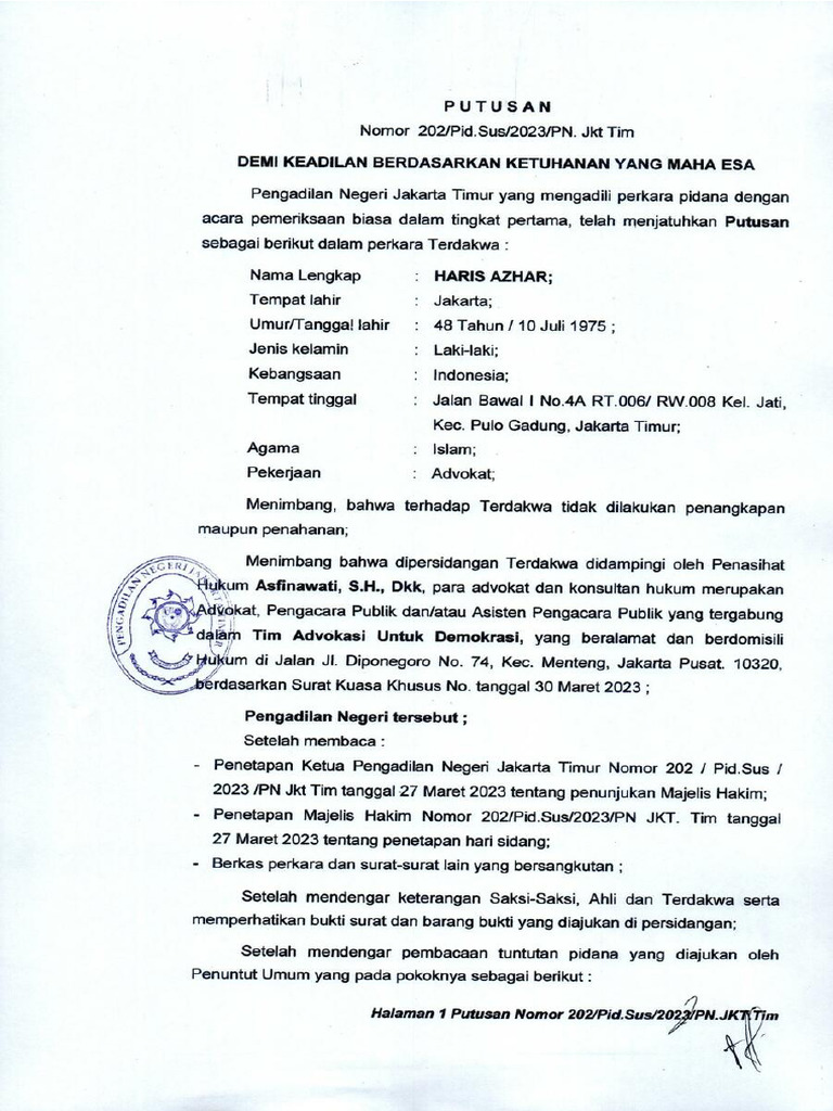 Putusan PN Jaktim 202 Pid Sus 2023 PN JKT Tim S | PDF
