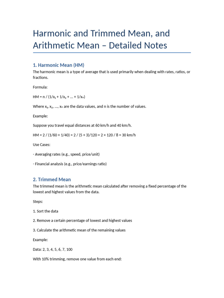 Harmonic Trimmed Arithmetic Mean Notes | PDF