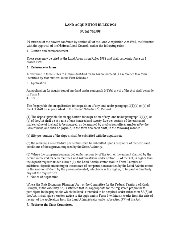 Land Acquisition Rules Pdf Deposit Account Mergers And Acquisitions