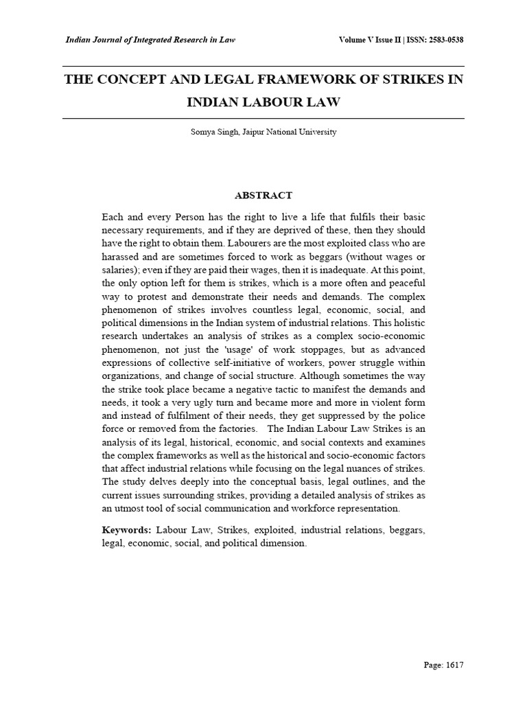 The Concept and Legal Framework of Strikes in Indian Labour Law | PDF ...