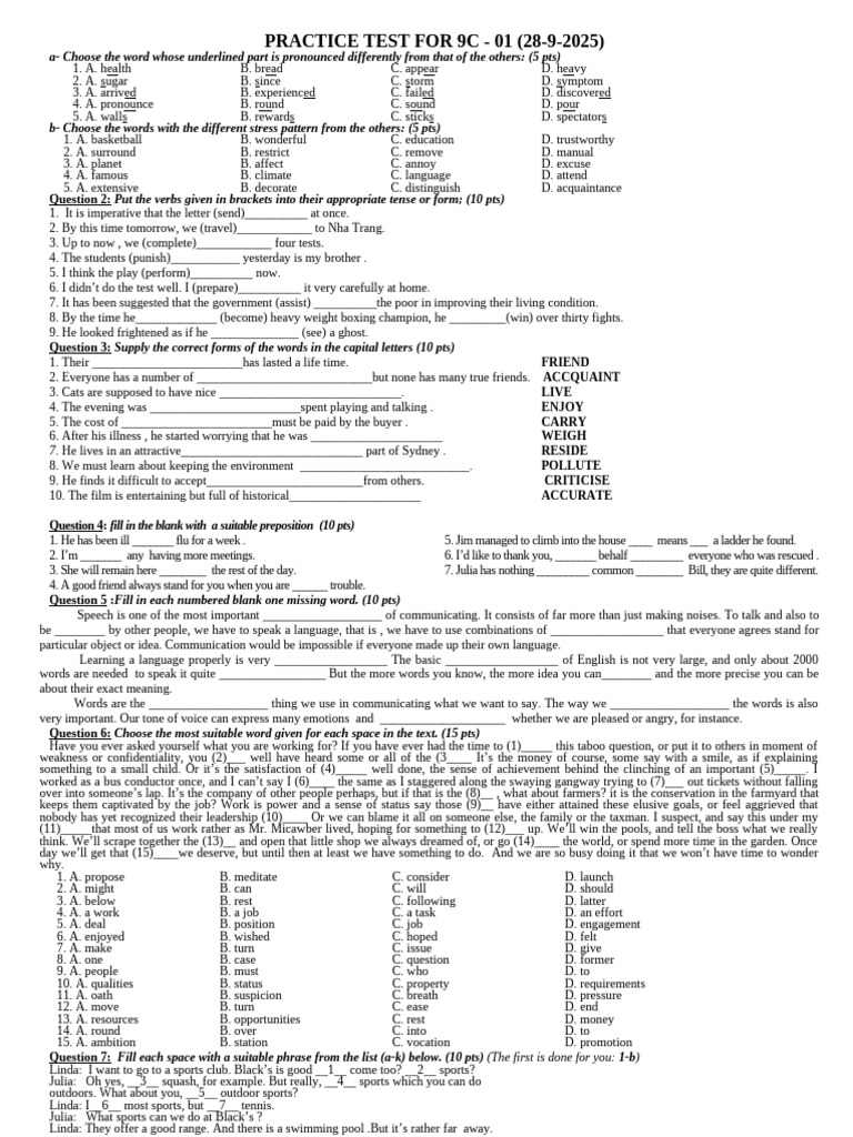 9C Practice Test: Language Skills Assessment | PDF | Egyptian Pyramids ...