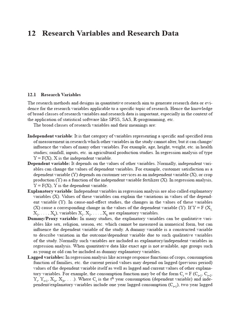 Research Variables and Research Data | PDF | Dependent And Independent ...