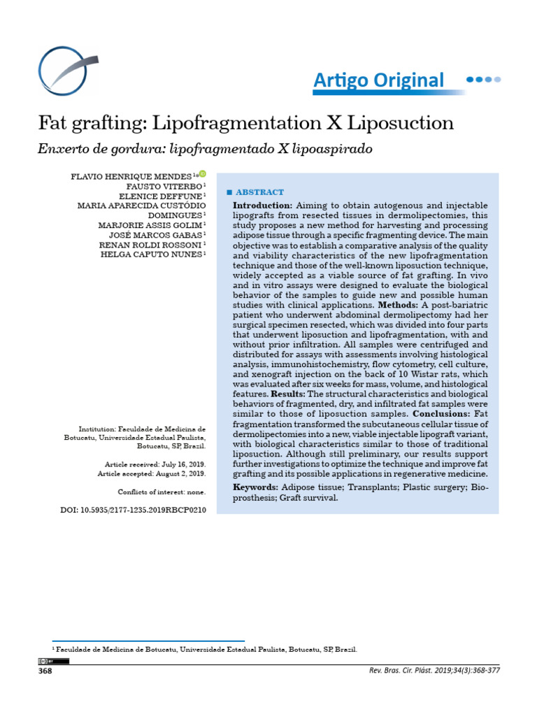 Fat Grafting Lipofragmentation X Liposuction | PDF | Histology ...