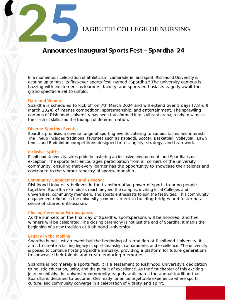 Spardha Sports Fest 2024 Overview | PDF | Sports | Doping In Sport