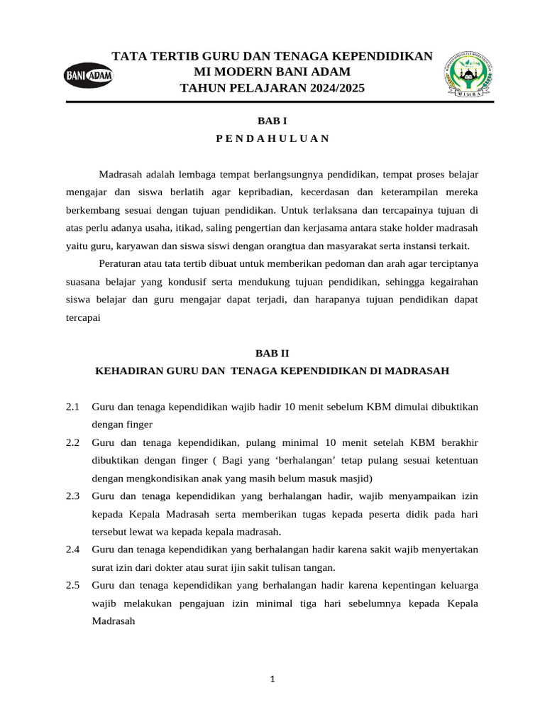 Tata Tertib Guru MI Modern Bani Adam | PDF