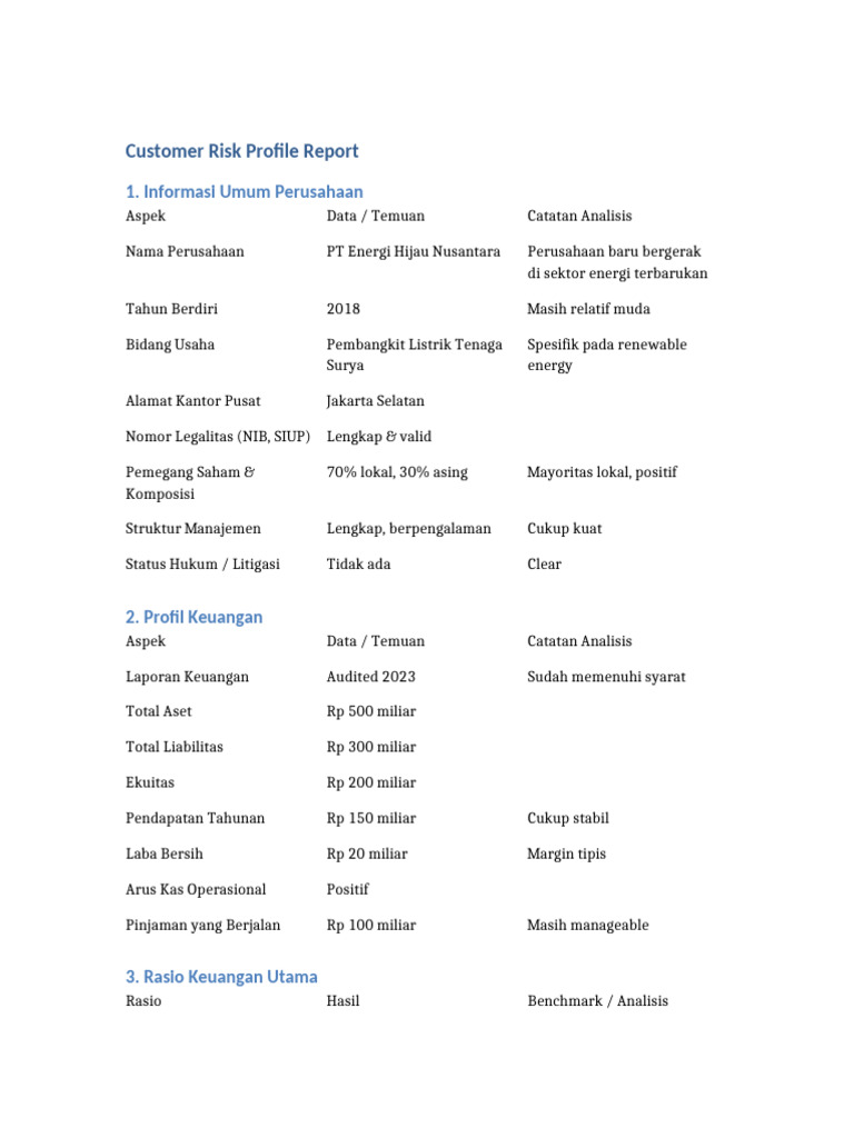 Customer Risk Profile Report | PDF
